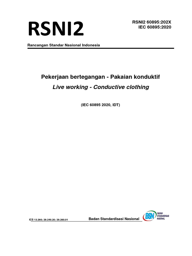 RSNI2 IEC 60895 Conductive Clothing For Konsensus | PDF
