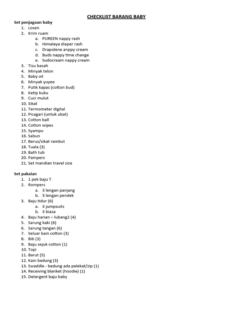 Checklist Barang Baby | PDF | Infancy