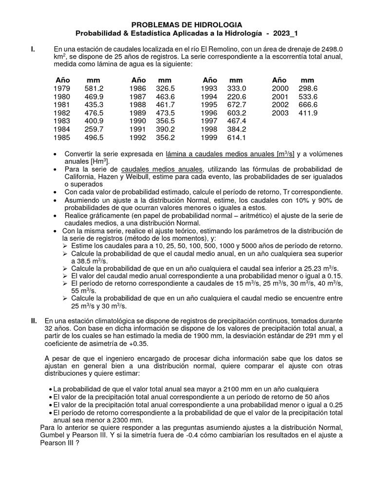 PROB Prob 2023 - 1 | Descargar gratis PDF | Precipitación | Distribución normal