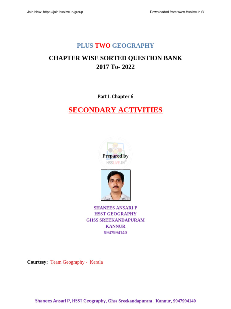 Hsslive-xii-geo-qb-Part 1 Chap 6 Secondary Activities | PDF