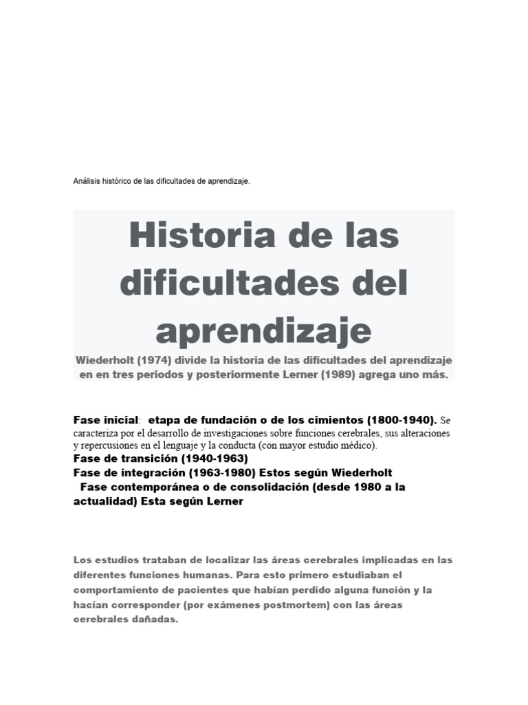 Análisis Histórico de Las Dificultades de Aprendizaje | PDF | Inclusión (Educación) | Desorden ...