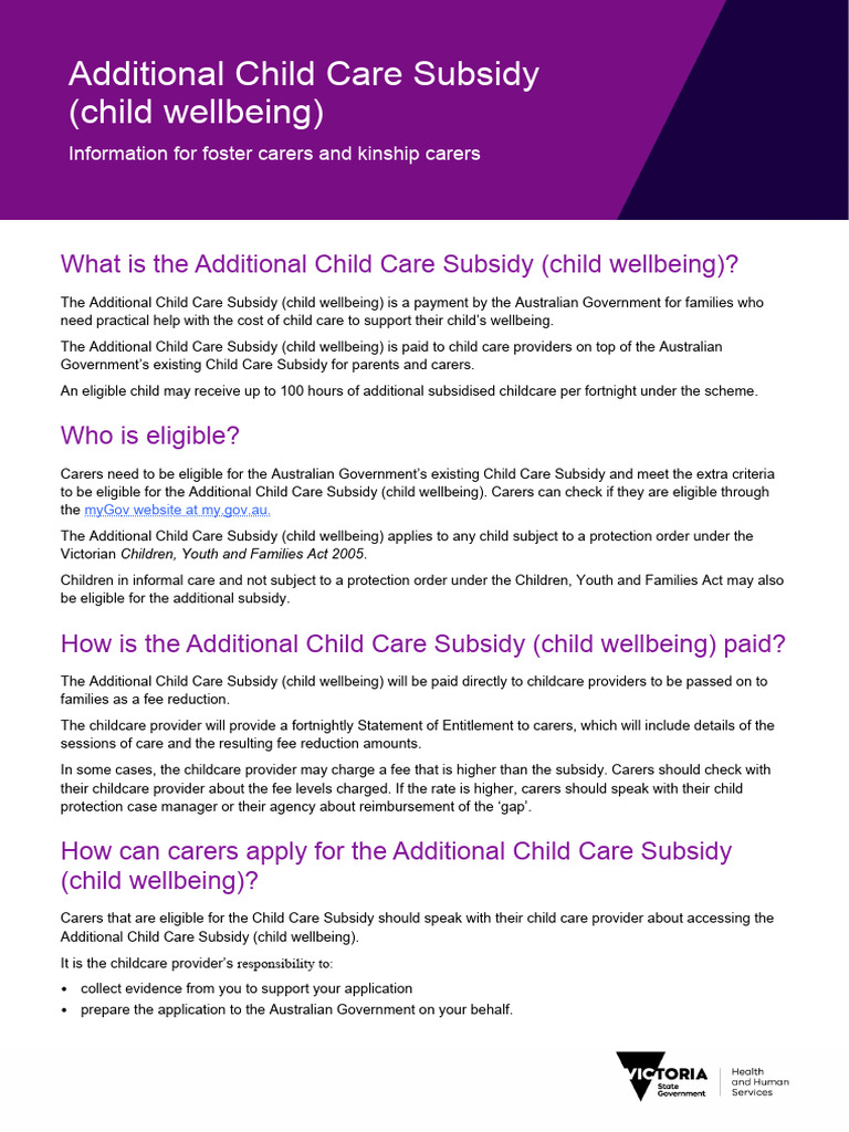 Additional Child Care Subsidy Guide | PDF | Child Care | Child Neglect