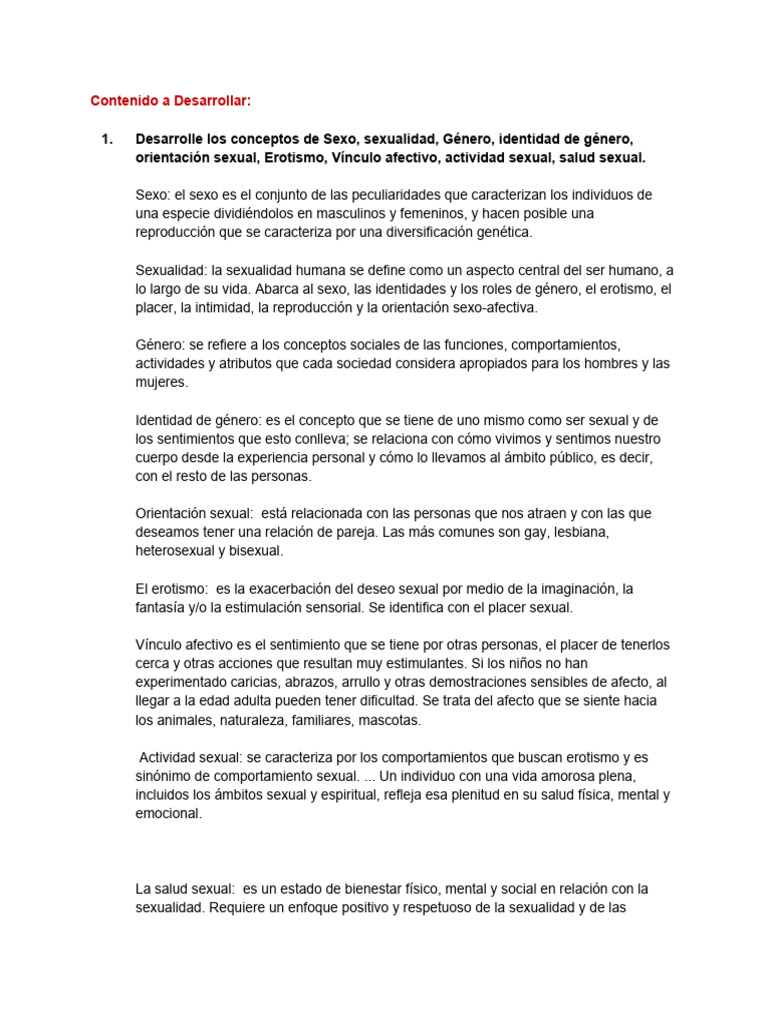 Consigna Unidad 4 Sexualidad Humana Y Salud Pdf La Sexualidad