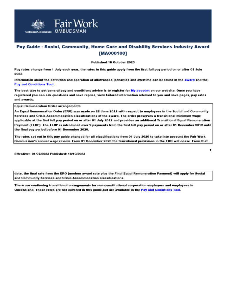 2023 Pay Guide for Disability Services | PDF | Overtime | Employment