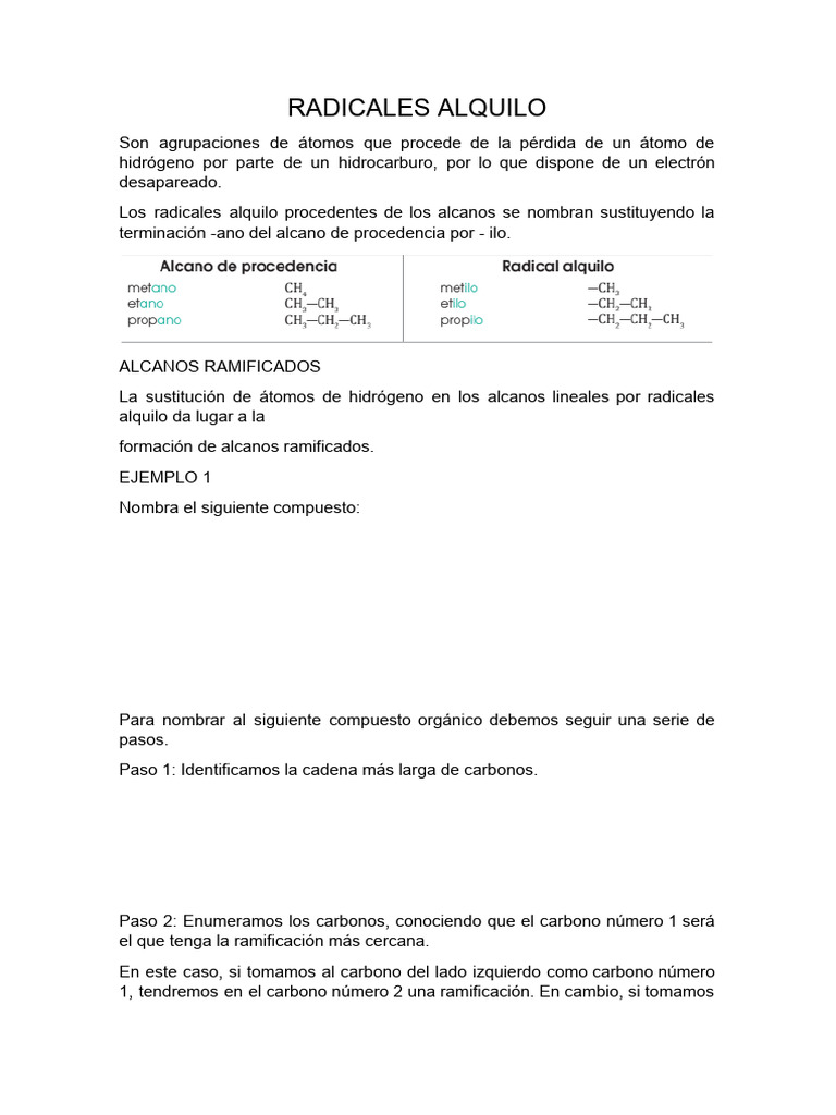 Radicales Alquilo | PDF | Alcano | Hidrocarburos