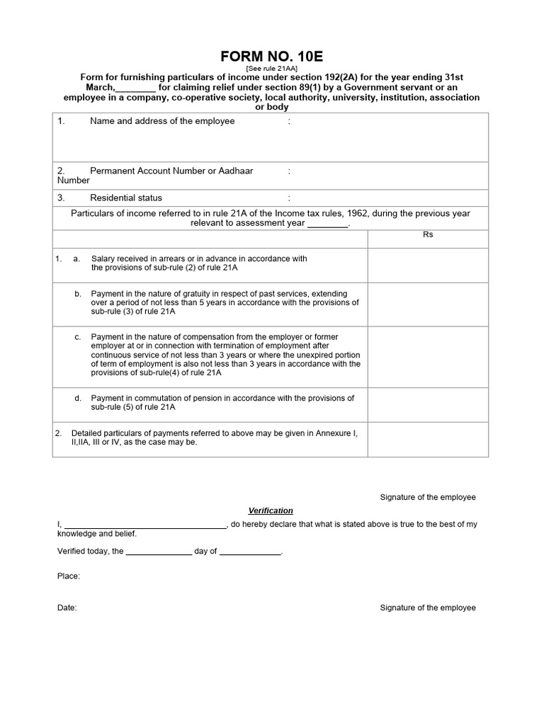 FORM NO 10E | PDF | Salary | Employment