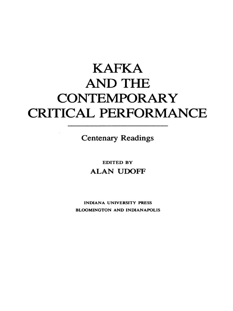 Alan Udoff - Kafka and The Contemporary Critical Performance ...
