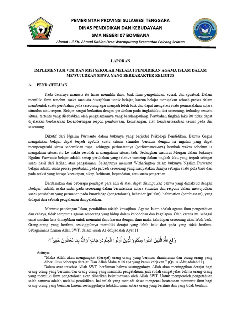Laporan Kegiatan Implementasi Visi Misi | PDF | Karier & Perkembangan | Pengembangan Diri