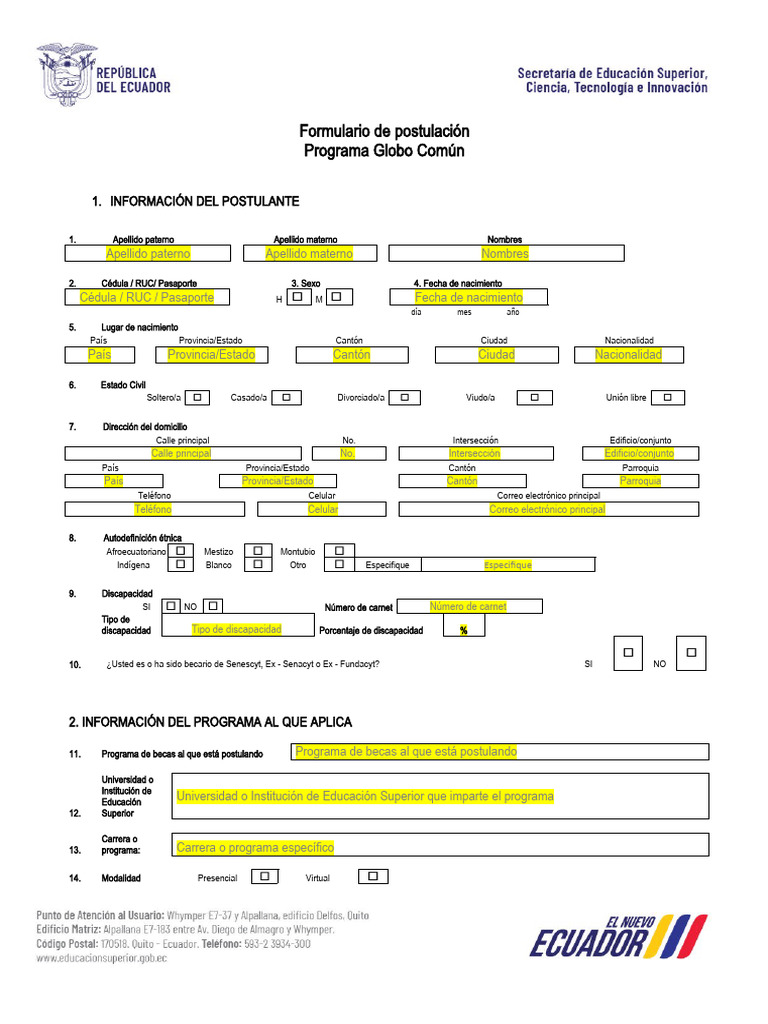 Formulario de Postulación Senescyt | PDF