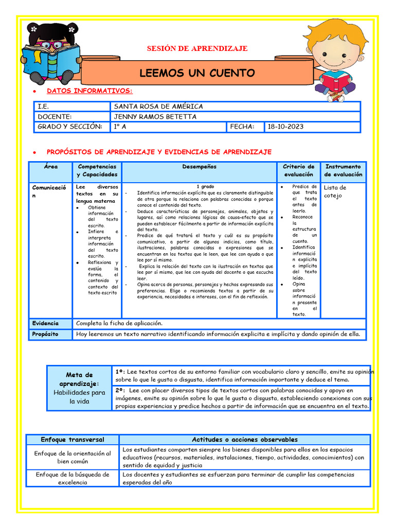 Sesión Leemos Un Cuento | PDF | Narración | Aprendizaje