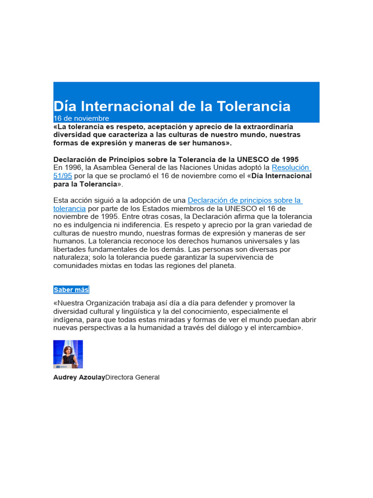 Día Internacional de la Tolerancia | PDF | Tolerancia | Escuelas