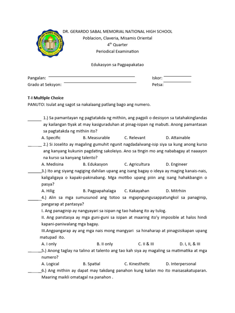 ESP_4th_Quarter_Exam[1] | PDF