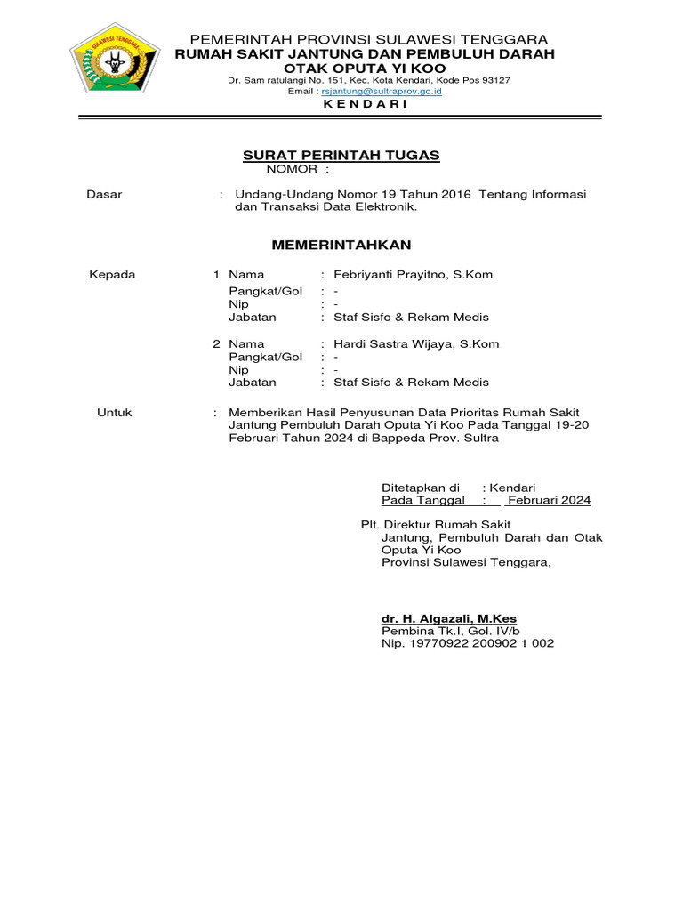 Surat Tugas BAPPEDA | PDF