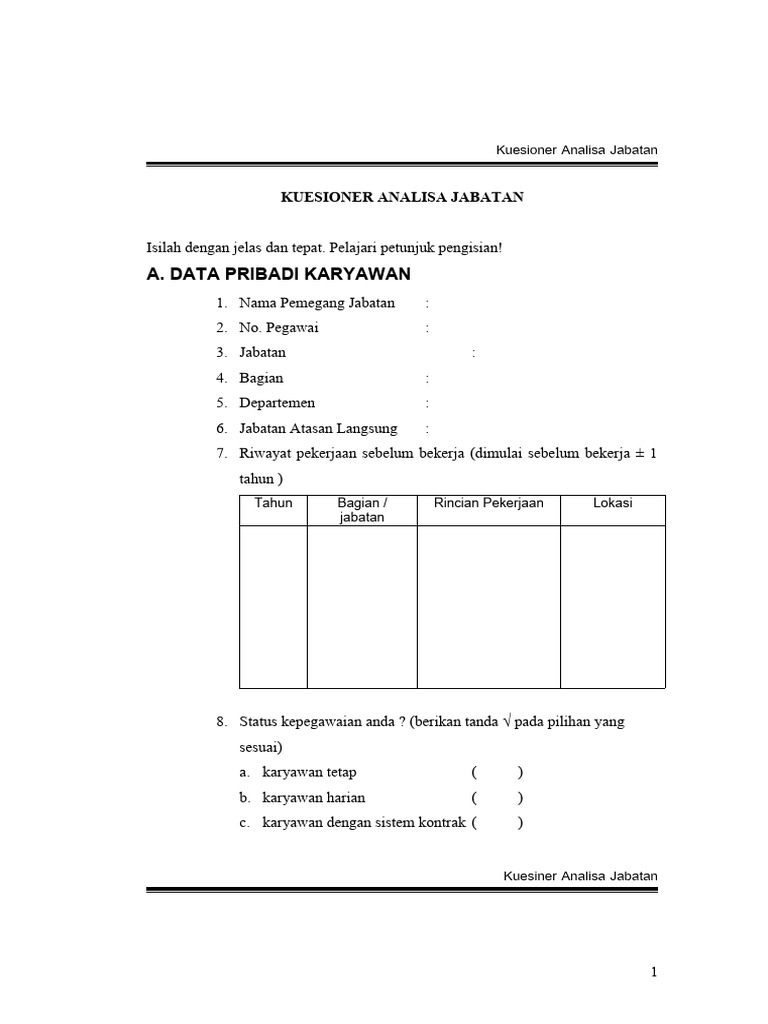 Kuesioner Analisa Jabatan | PDF | Bisnis