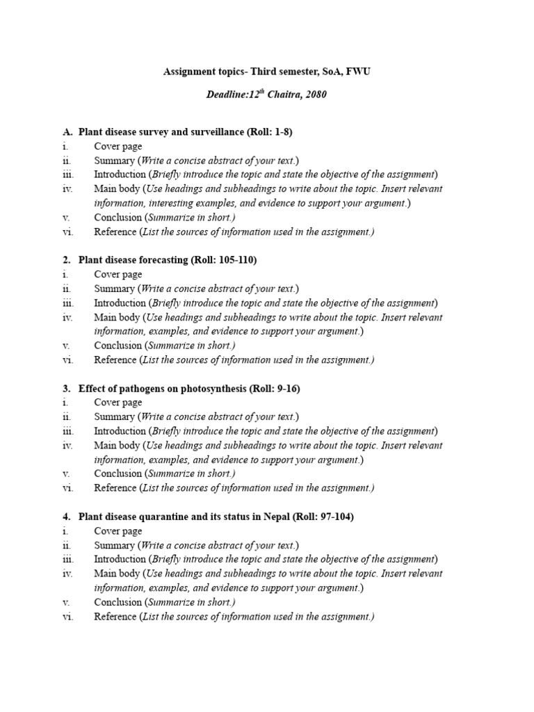 Plant Pathology Assignment Topics | PDF | Organisms | Biology