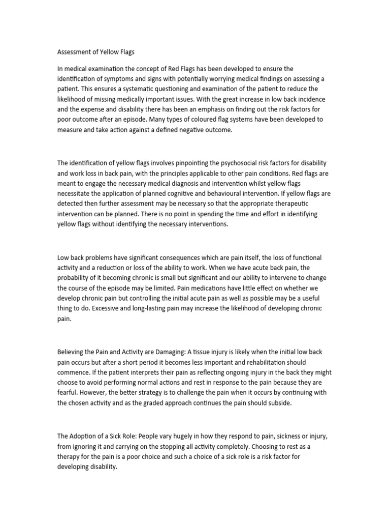 Assessment of Yellow Flags | PDF | Pain | Physical Therapy