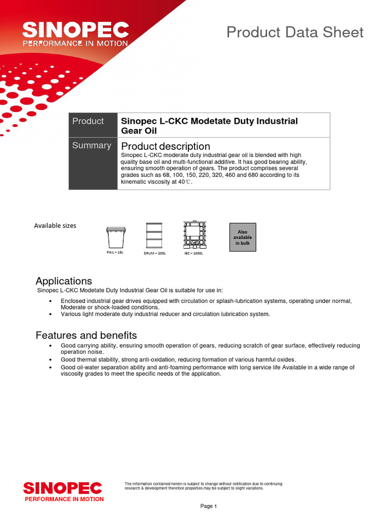 L-CKC Medium Duty Industrial Gear Oil | PDF | Viscosity | Materials
