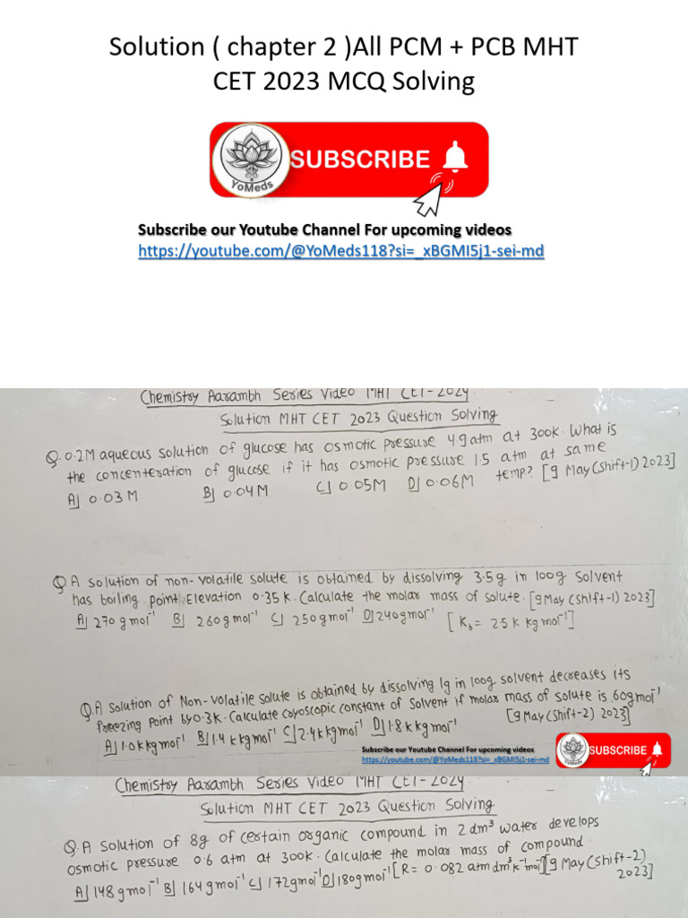 Solution ( chapter 2 )All PCM + PCB MHT CET 2023 MCQ Solving | PDF