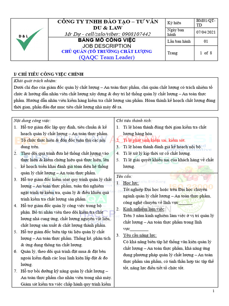 JD - QAQC Leader | PDF