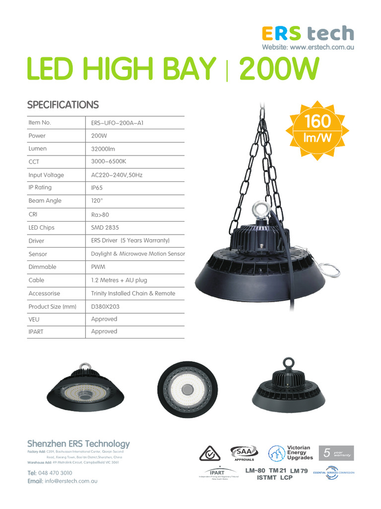 Specification of Highbay Light 200W | PDF | Electrical Engineering | Electricity