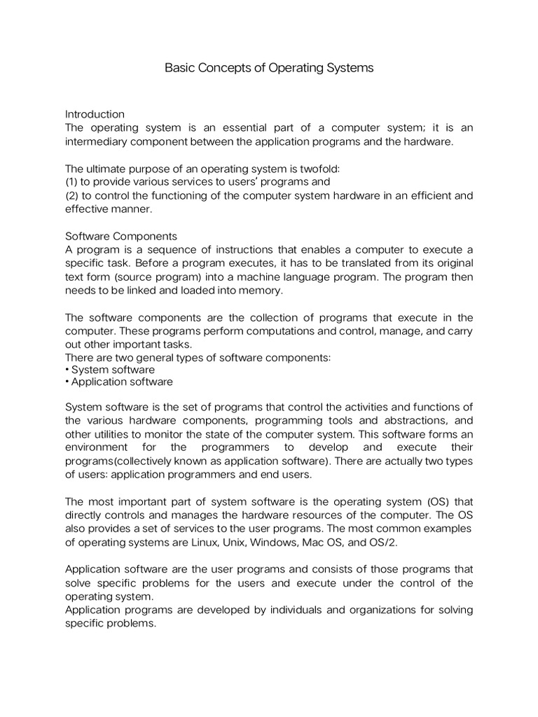 Basic Concepts of Operating Systems | PDF | Operating System | 64 Bit ...