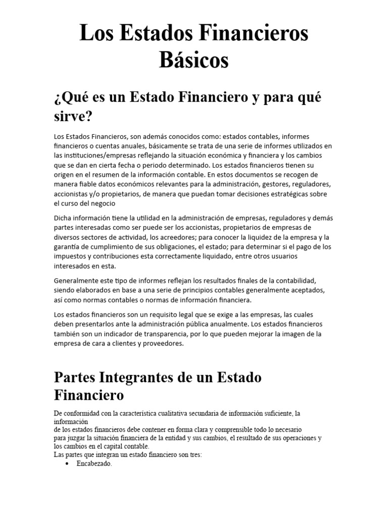 Conceptos y Objetivos de Los Cuatro Estados Financieros Basicos | PDF | Estado financiero ...