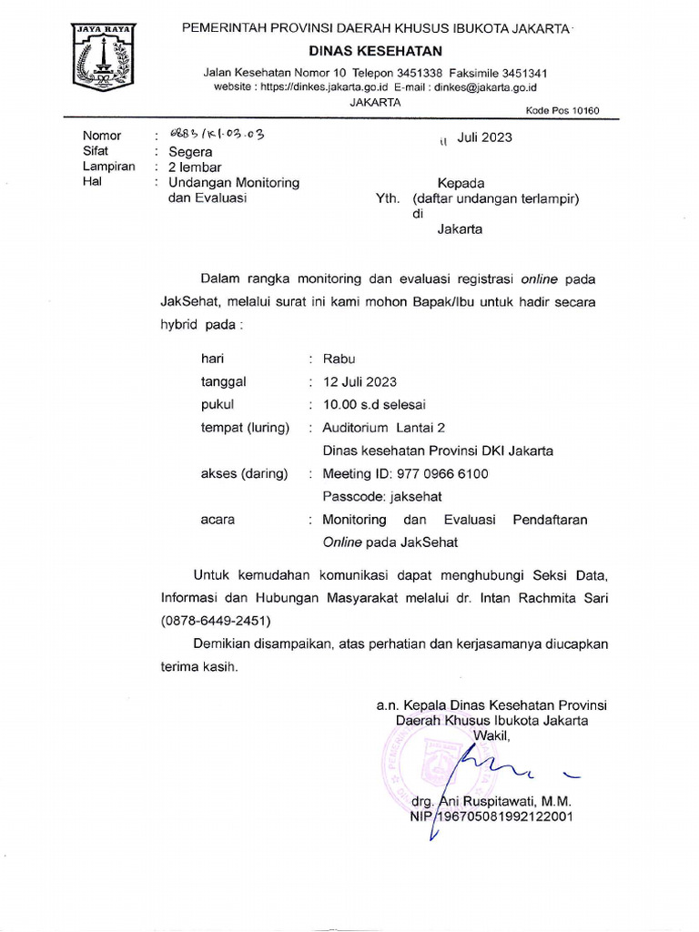 Undangan Monev JakSehat | PDF