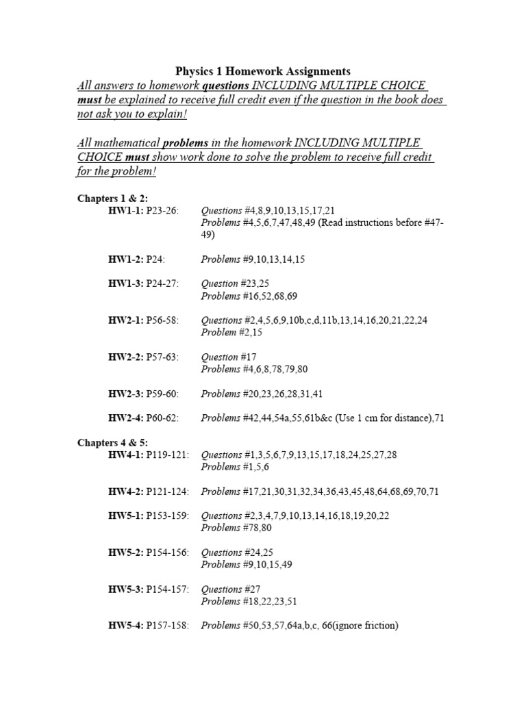 Physics 1 HW Assignments Knight 3rd Edition | PDF | Physics