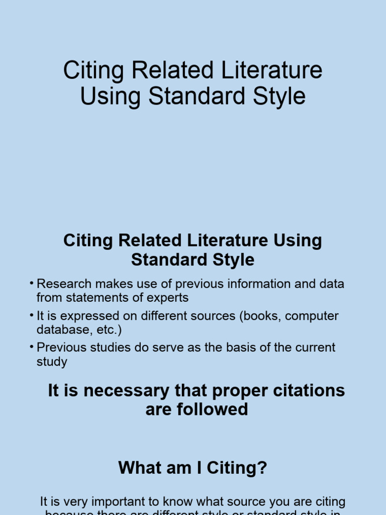 Citing Related Literature Using Standard Style | PDF | Citation ...