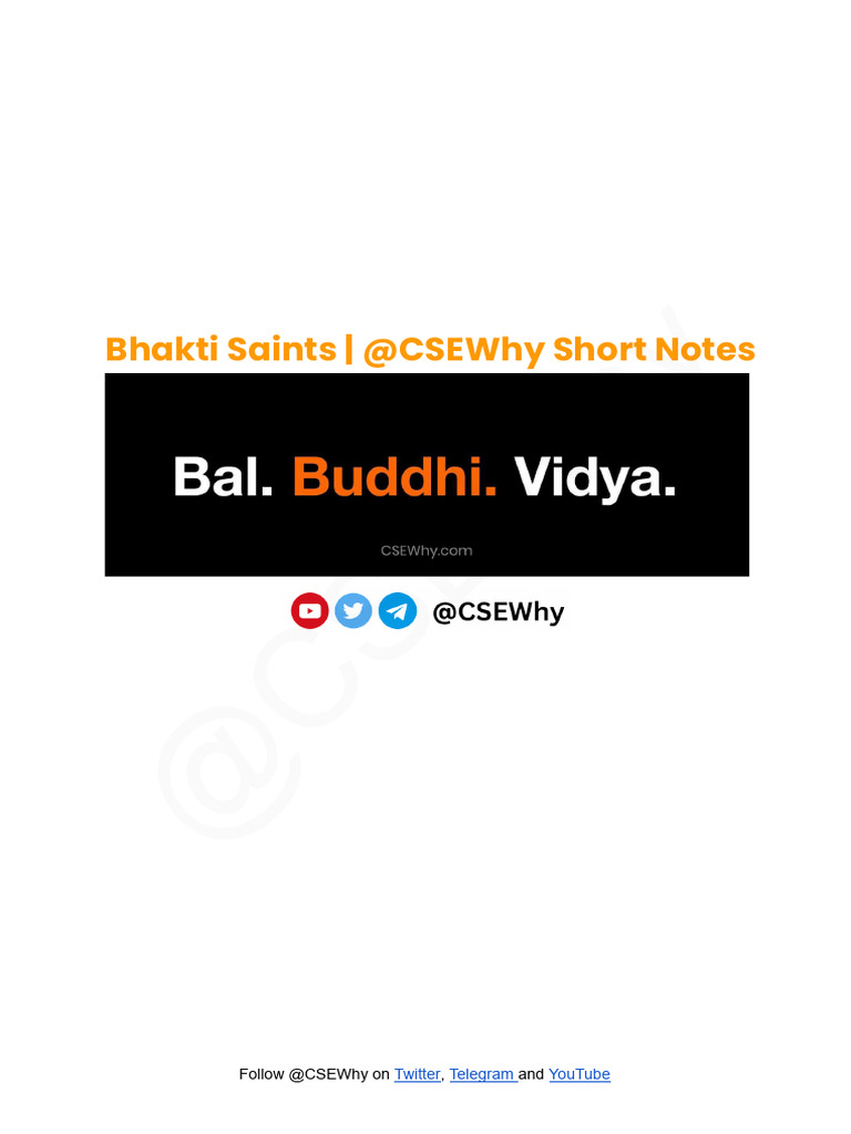 Bhakti Saints Short Notes | PDF | Vedanta | Vaishnavism