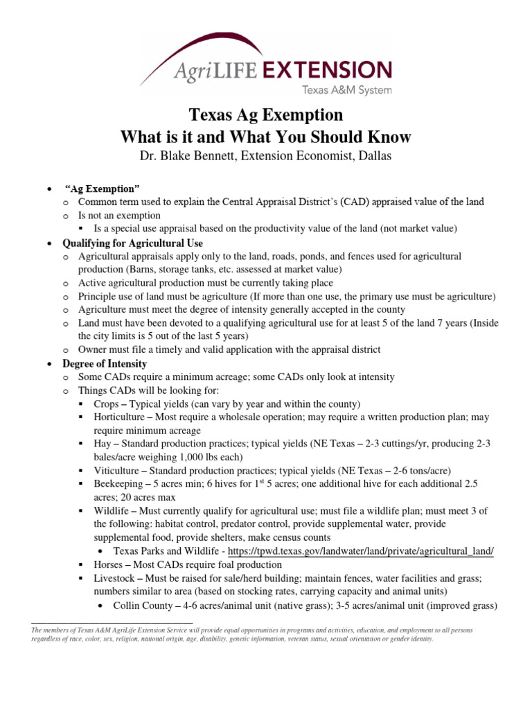 Texas Ag Exemption Guide | PDF | Agriculture | Taxes