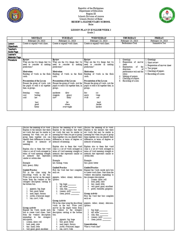 Grade 2 Lesson Plan Q3 W2 | PDF | Learning | Education Theory Grade 2 Lesson Plan Q3 W2 | PDF | Learning | Education Theory