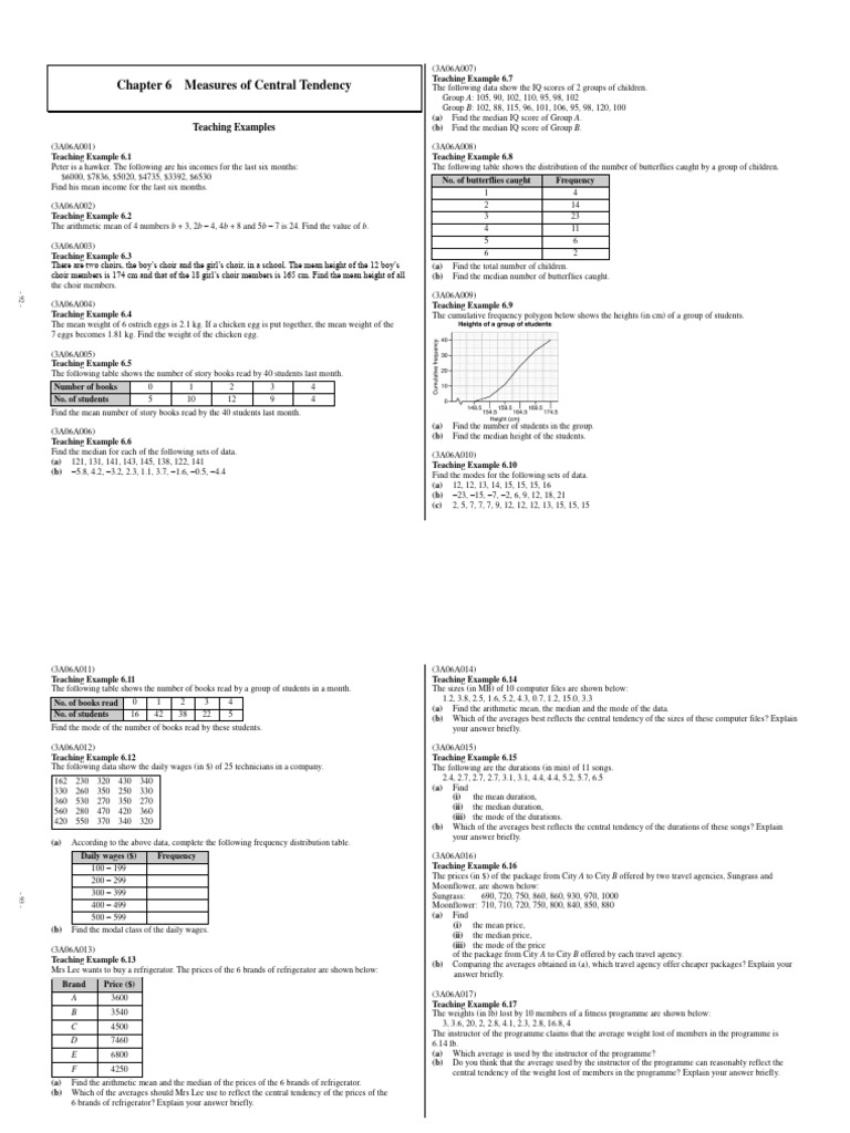 Chapter 6 Measures of Central Tendency | PDF | Average | Mode (Statistics)