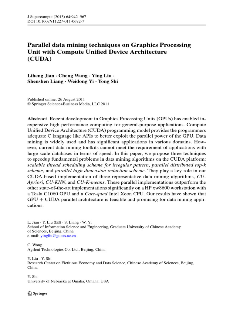 Parallel Data Mining Techniques On Graph Pdf Graphics Processing Unit Parallel Computing
