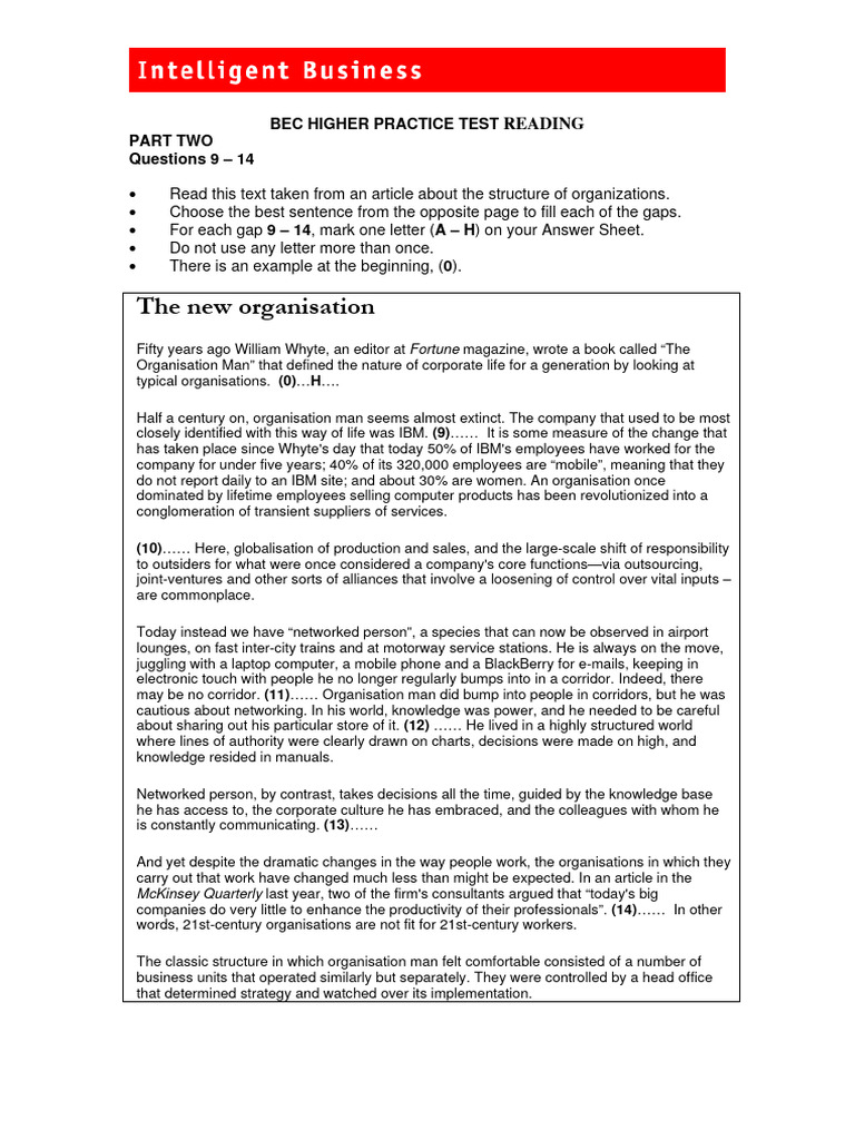 BEC Higher Reading Part Two | PDF