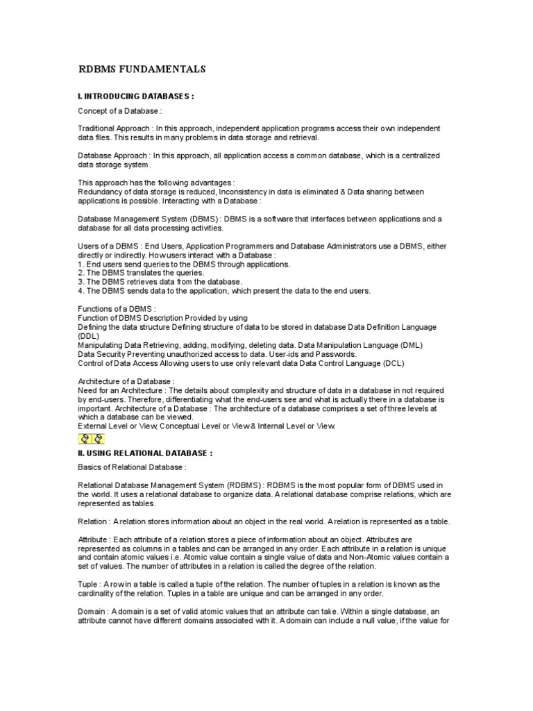 Rdbms Fundamentals Pdf Relational Database Database Transaction 