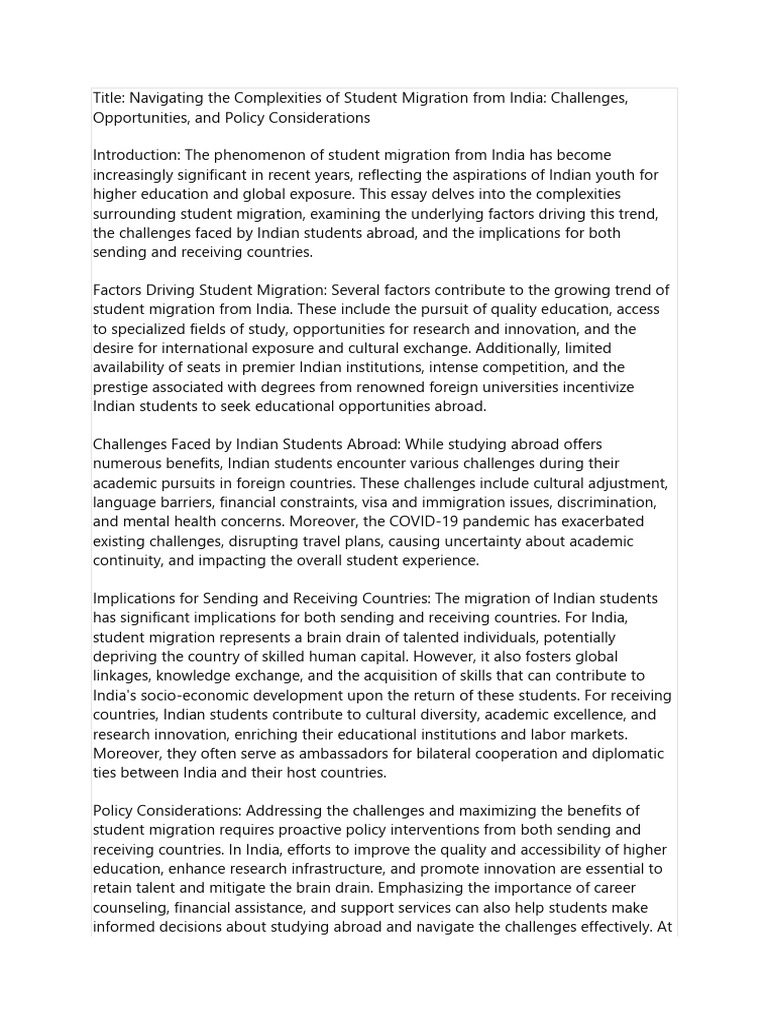 Student Migration Issue From India | PDF | Human Migration ...