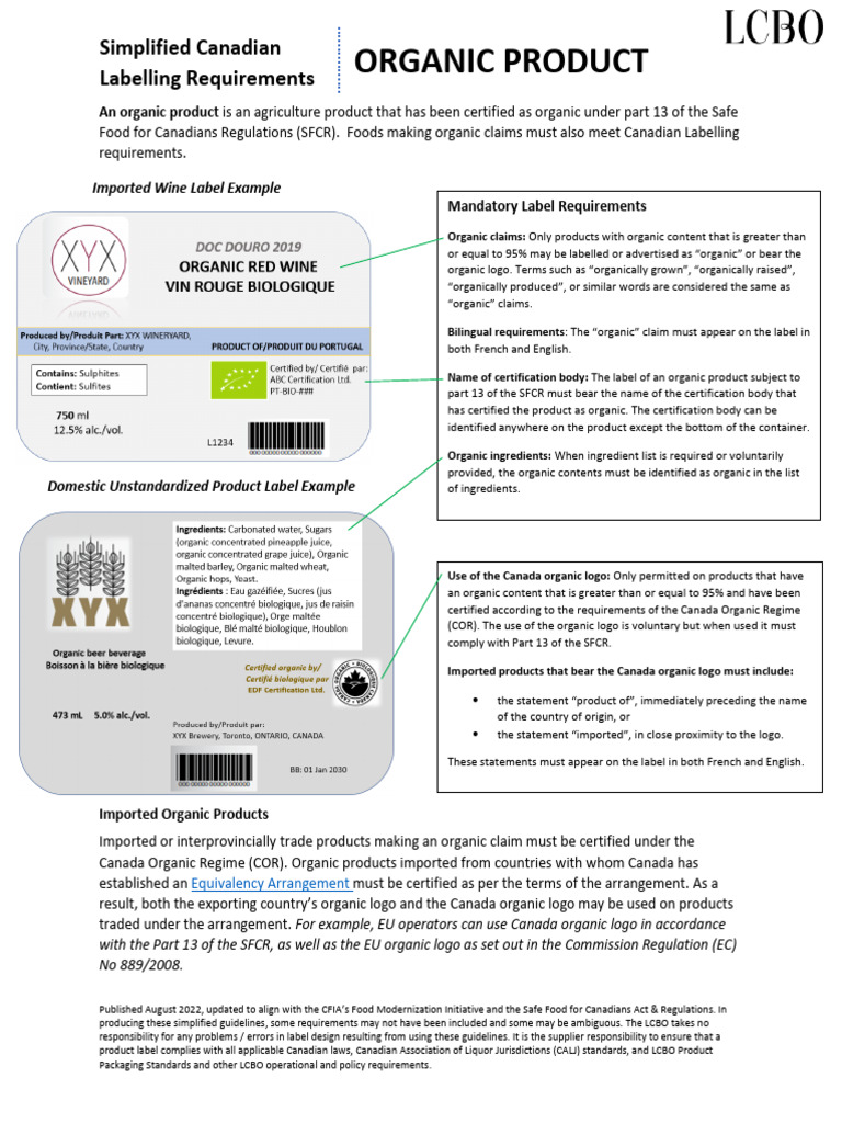 Simplified Organic Labelling and Certificate Guidelines - Approved | PDF