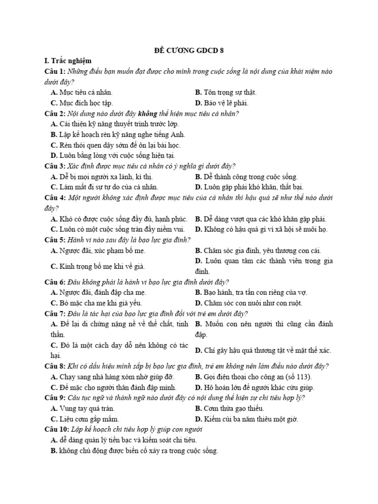 ĐỀ CƯƠNG GDCD 8 | PDF
