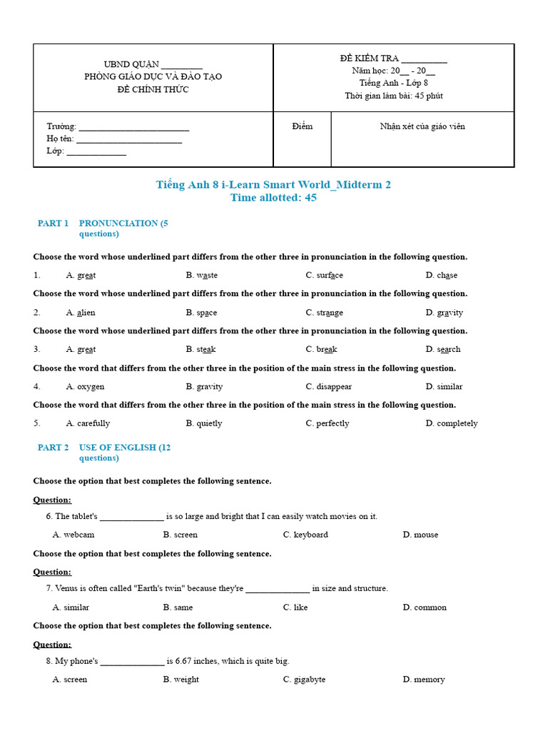 English 8 Midterm Exam i-Learn | PDF | Robot | Robotics