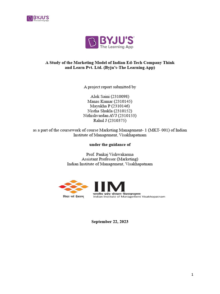 Byjus - MM - Project Report | PDF | Market Segmentation | Educational ...