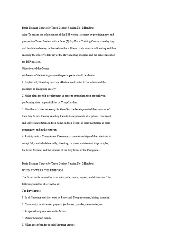 Boy Scout Troop Leader Training Guide | PDF | Scouting