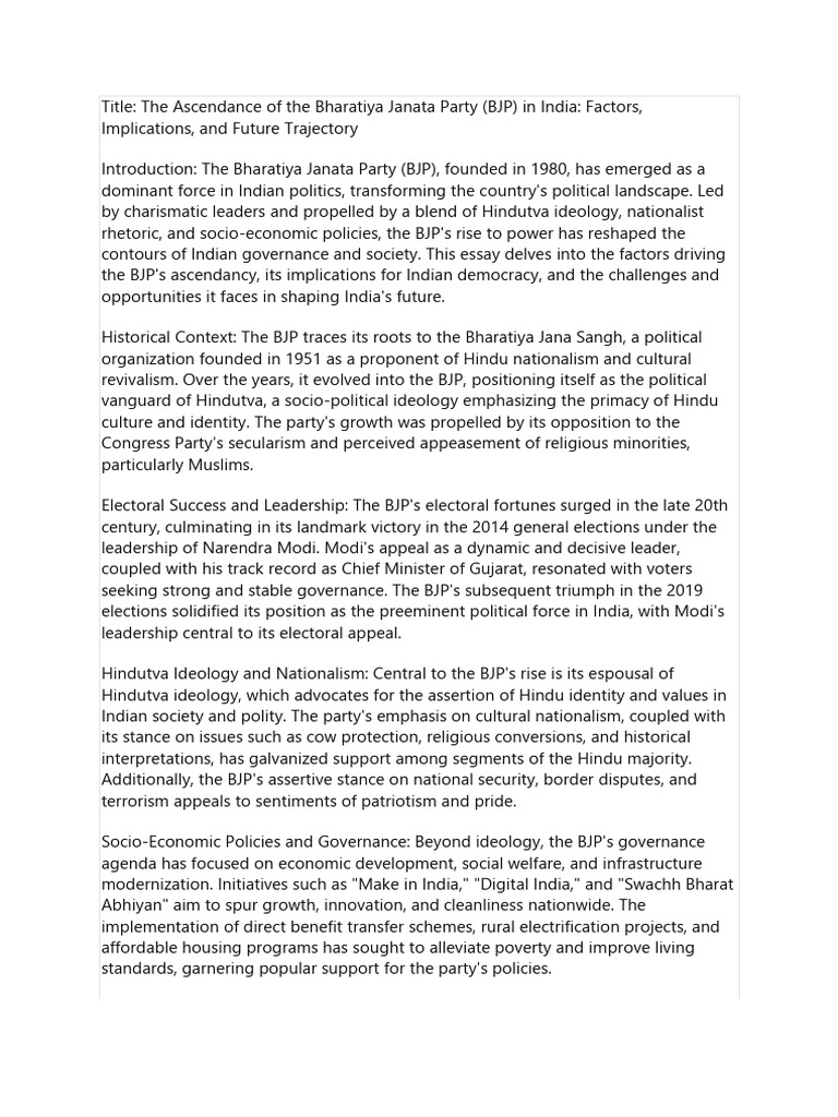 Rise of BJP: Ideology and Impact | PDF | Bharatiya Janata Party ...