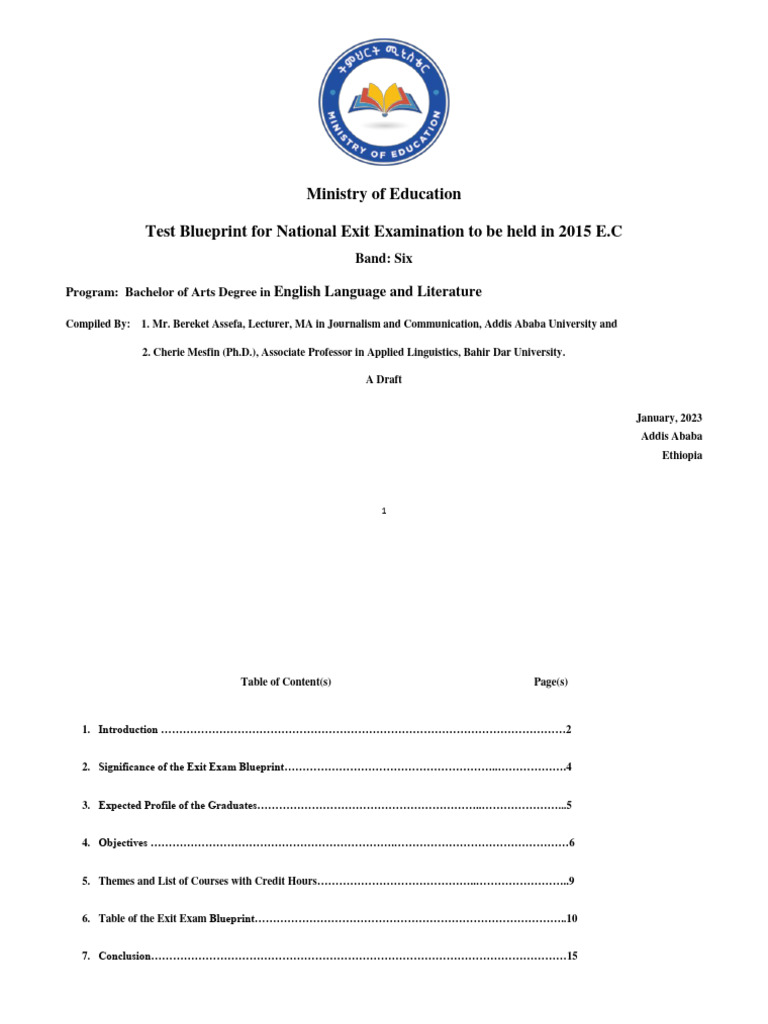 Exit Exam Blueprint for English Graduates | PDF | Linguistics | English ...