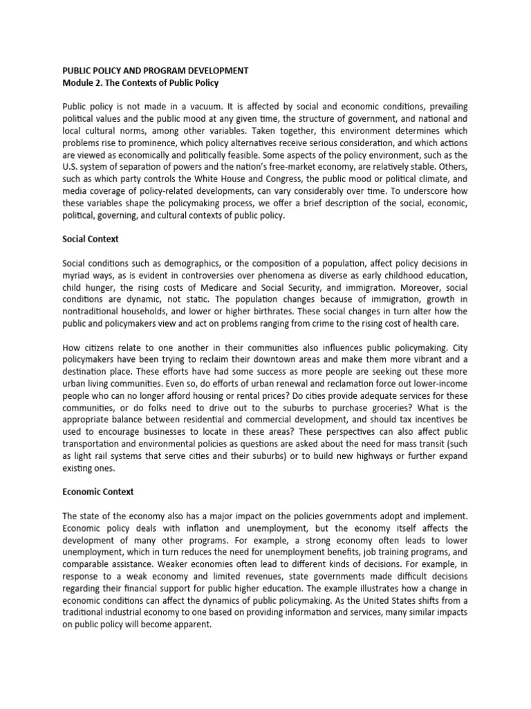 Contexts of Public Policy Development | PDF | Policy | Institution