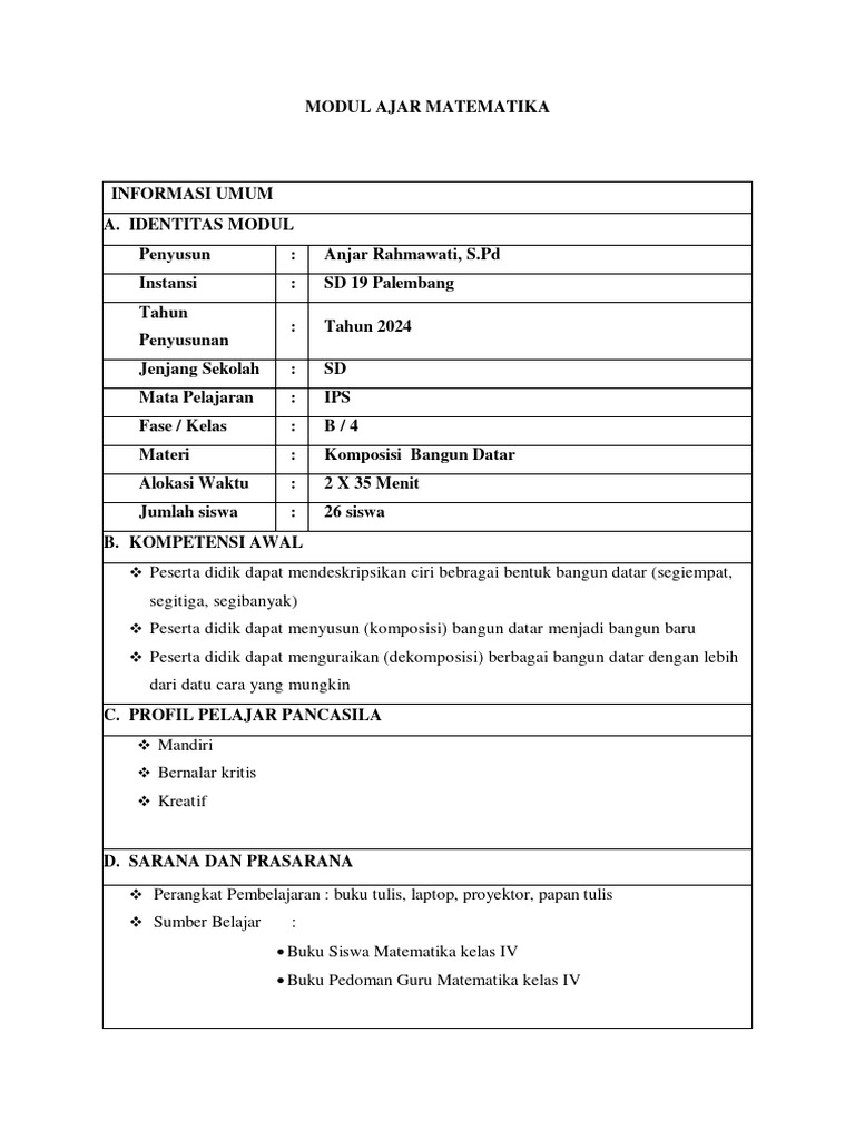 Anjar Rahmawati - 06284882326098 - Uts Pse - Modul Ajar Sel | PDF