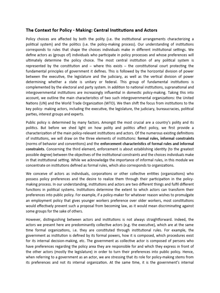 Context of Policy Making | PDF | Legislature | Separation Of Powers