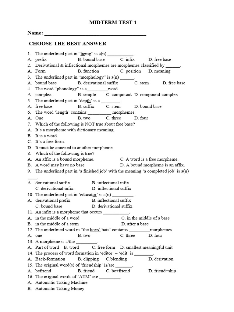 Midterm Test 1 | PDF | Adjective | Word