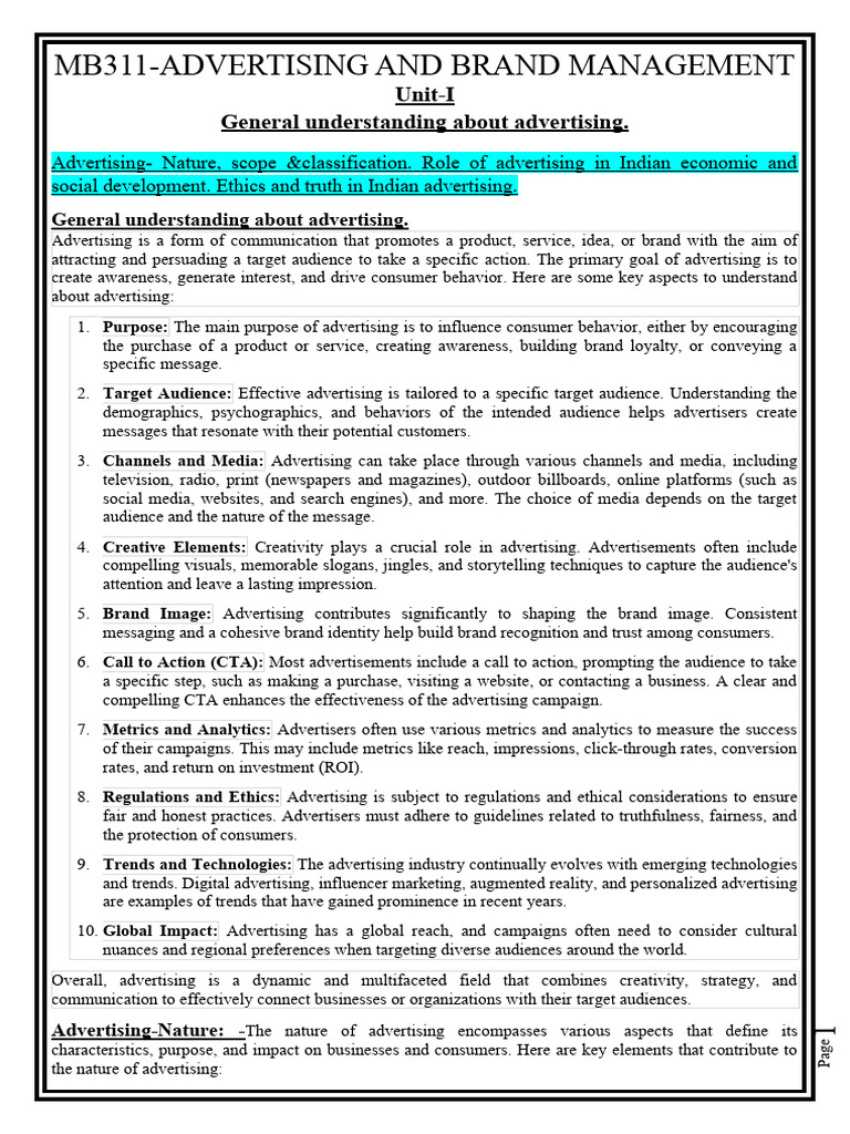 MB 311 Advertising and Brand Management | PDF | Advertising | Target ...