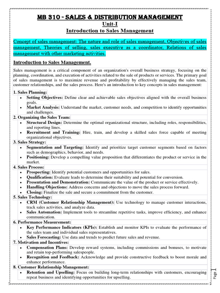 MB 310 Sales & Distribution Management | PDF | Sales | Customer ...